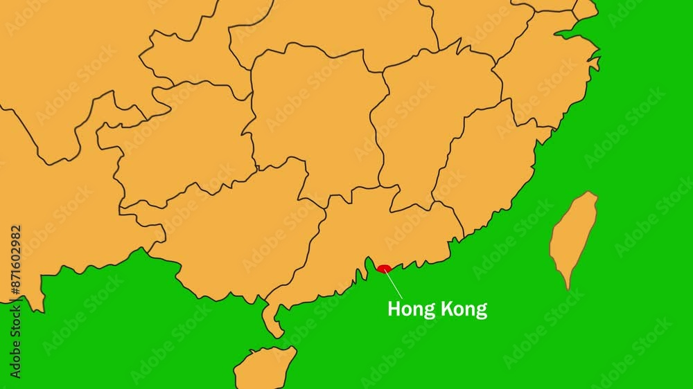 Hong Kong map animated video. Hong Kong location is highlighted on the ...