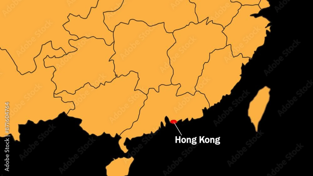 Hong Kong map animated video. Hong Kong location is highlighted on the ...