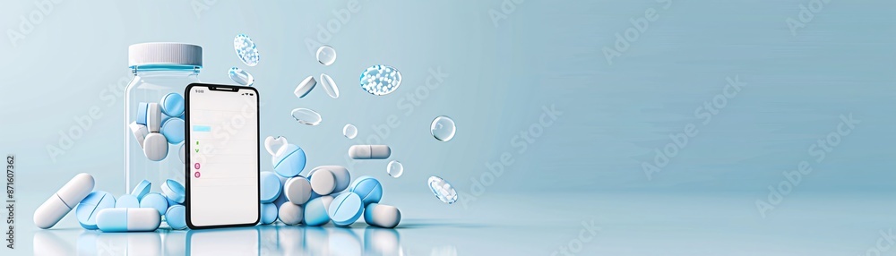 Magazine style cover photo featuring a modern online pharmacy interface ...