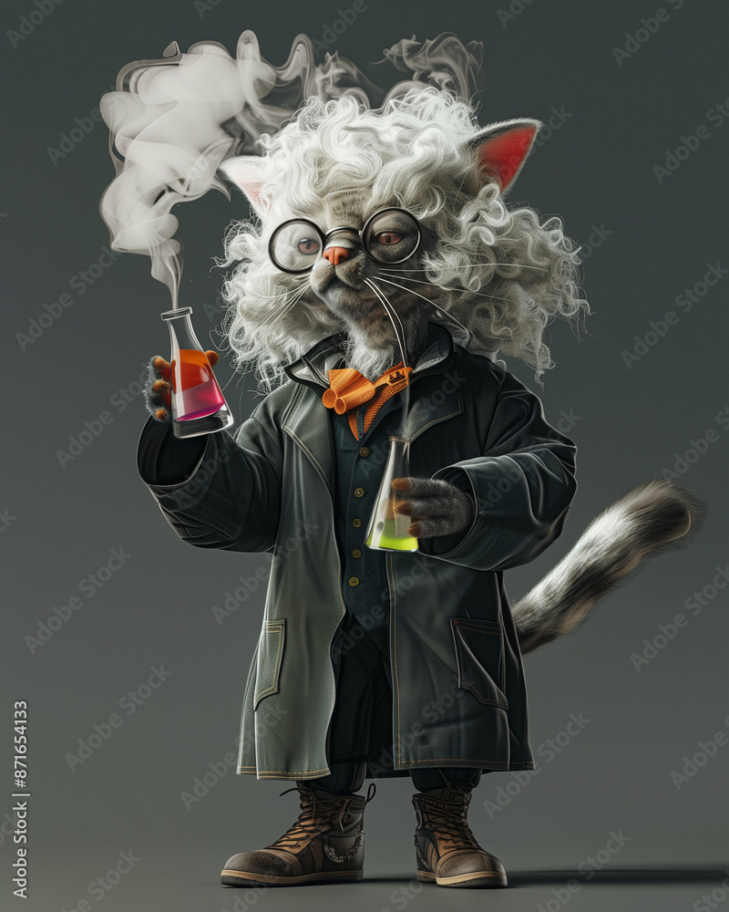 funny image of an anthropomorphic cat, cartoon cat dressed as a mad ...