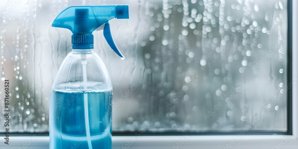 Window cleaner with repellent for longerlasting clean windows. Concept ...