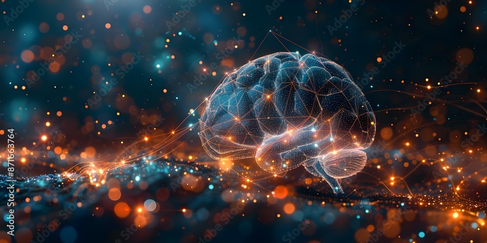 Illuminate the frontal lobe with shining plexus lines to explore brain ...