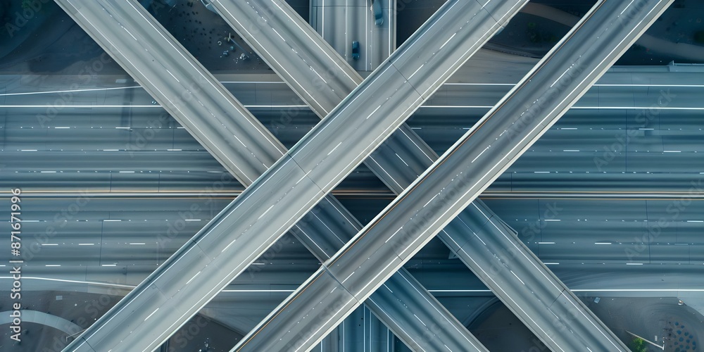 Drone captures traffic flow on busy highway with multiple interchanges ...