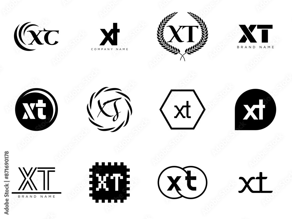 XT logo company template. Letter x and t logotype. Set different ...