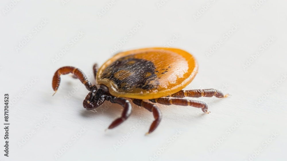 Small deer tick with scale on white background Ixodes ricinus or ...