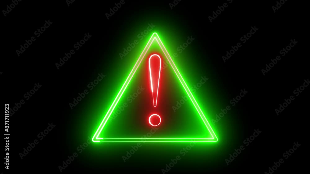 Neon Green color light glowing warning attention animation icon ...
