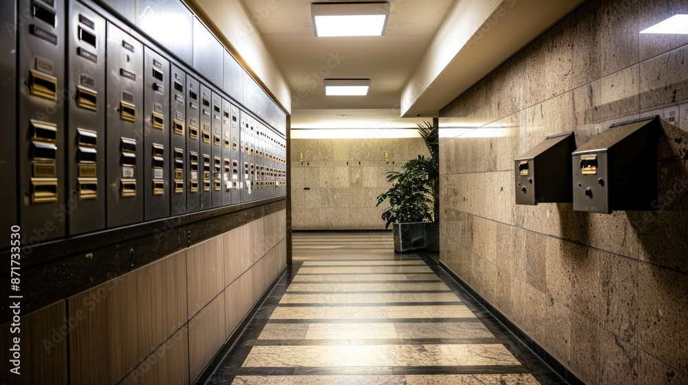 Apartment Building Lobby: Mailboxes in a Contemporary Interior Stock ...