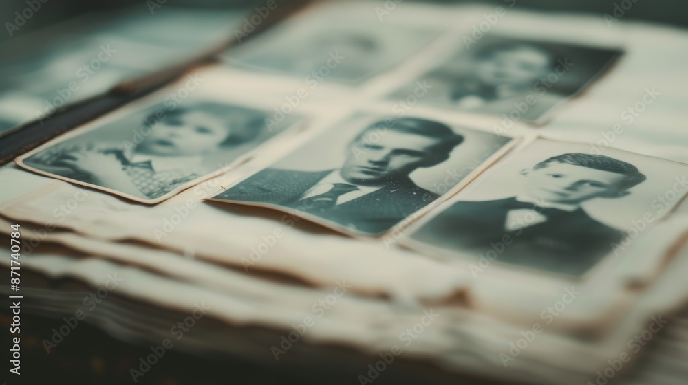Nostalgic family photo album layout, filled with sepia-toned memories ...