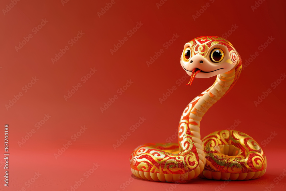 Majestic golden snake with intricate red details playfully sticking its ...