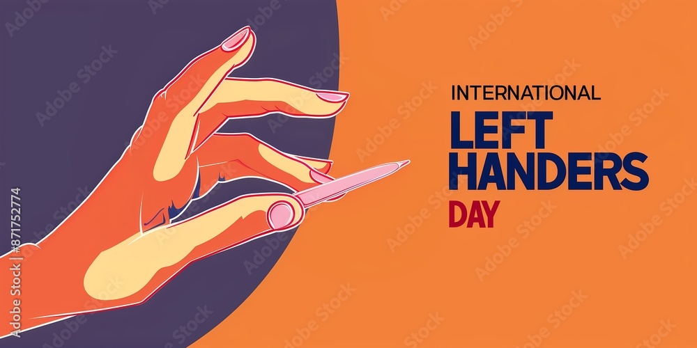 International Left Handers Day August 13, banner on purple and orange ...