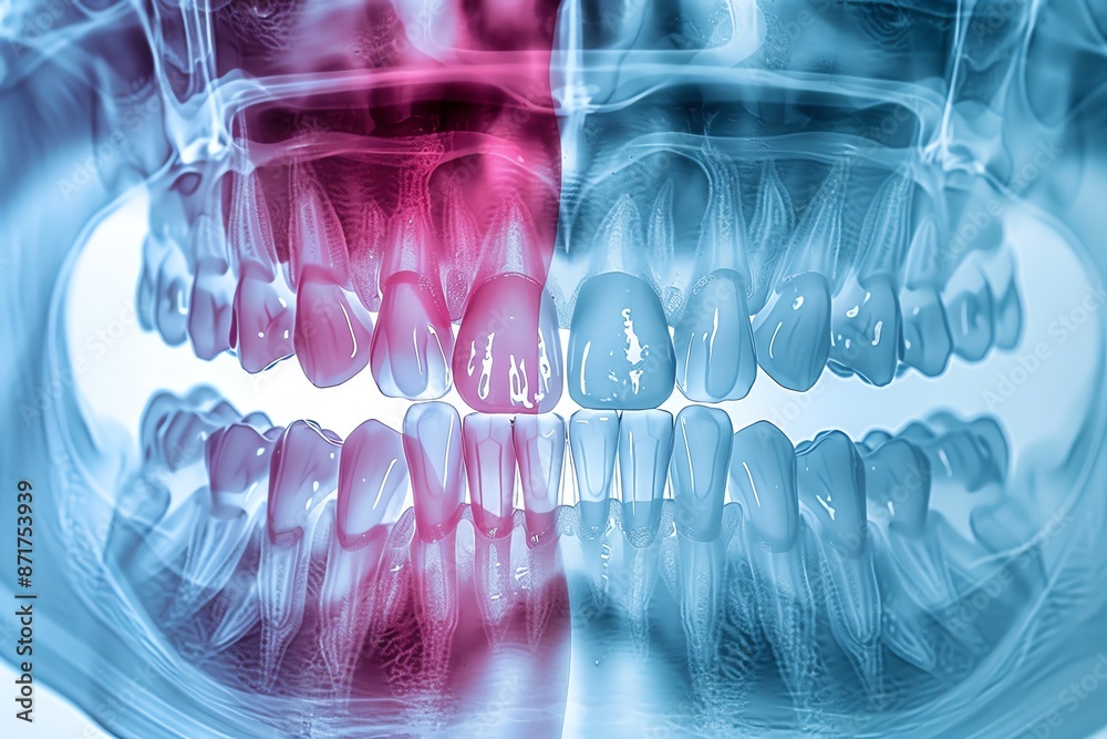 Xray showing teeth alignment before and after braces Stock Illustration ...