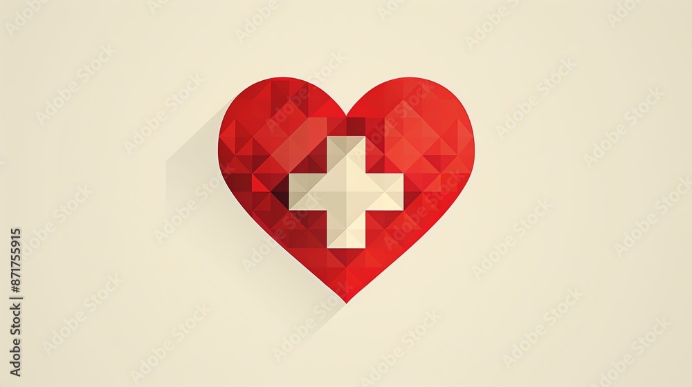 Minimalist depiction of a heart with a plus sign, indicating health and ...