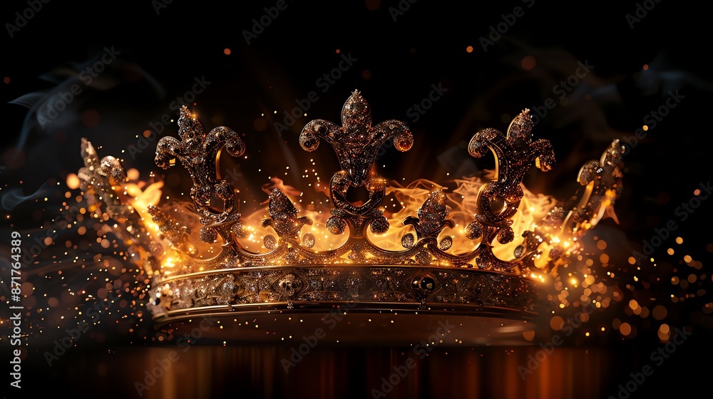 hattering golden royalty queen crown Blasting fiery background Isolated ...