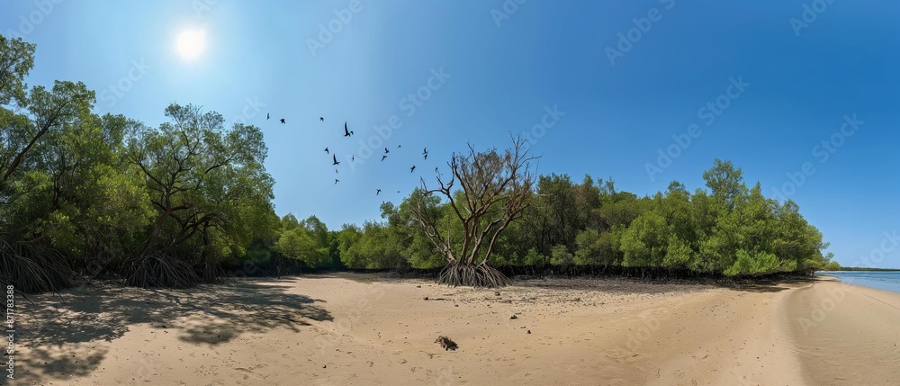 AI generator image of mangrove forest, seaside forest During high tide ...