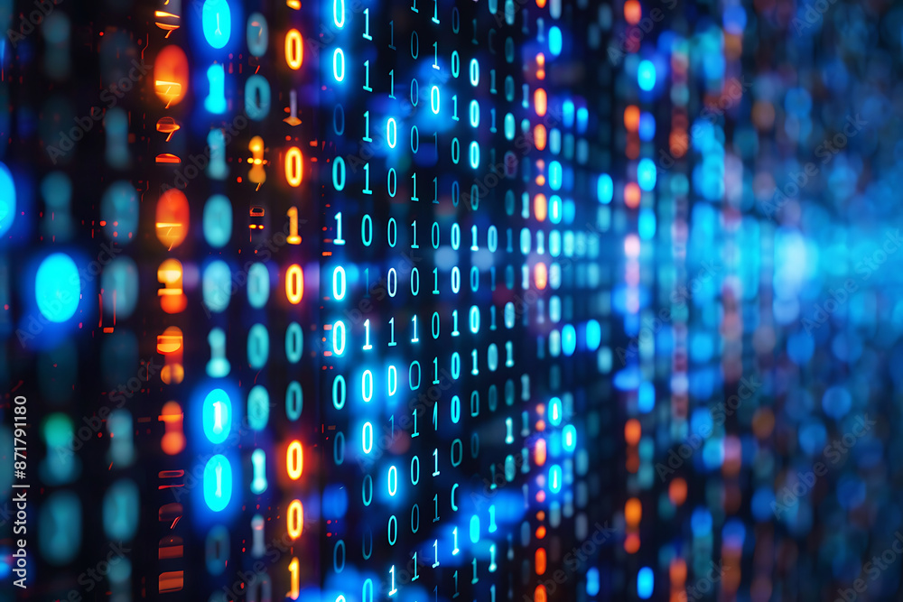 blue binary background. computer language matrix. multiple exposure ...