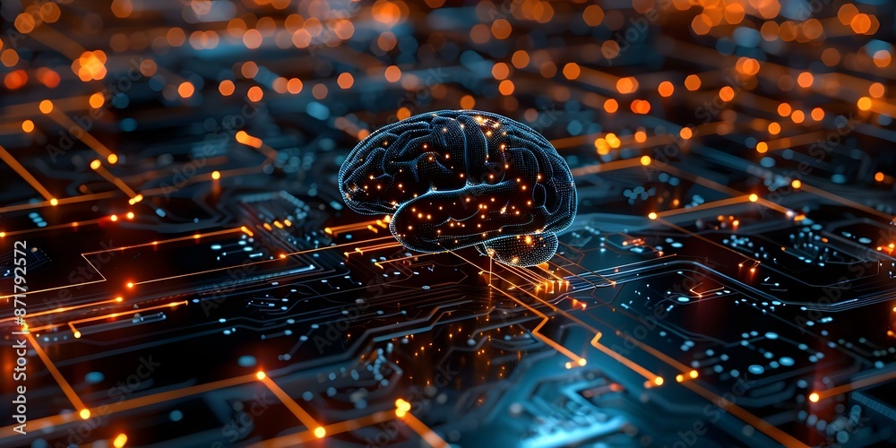 Computer-generated digital representation of a human brain. Concept ...