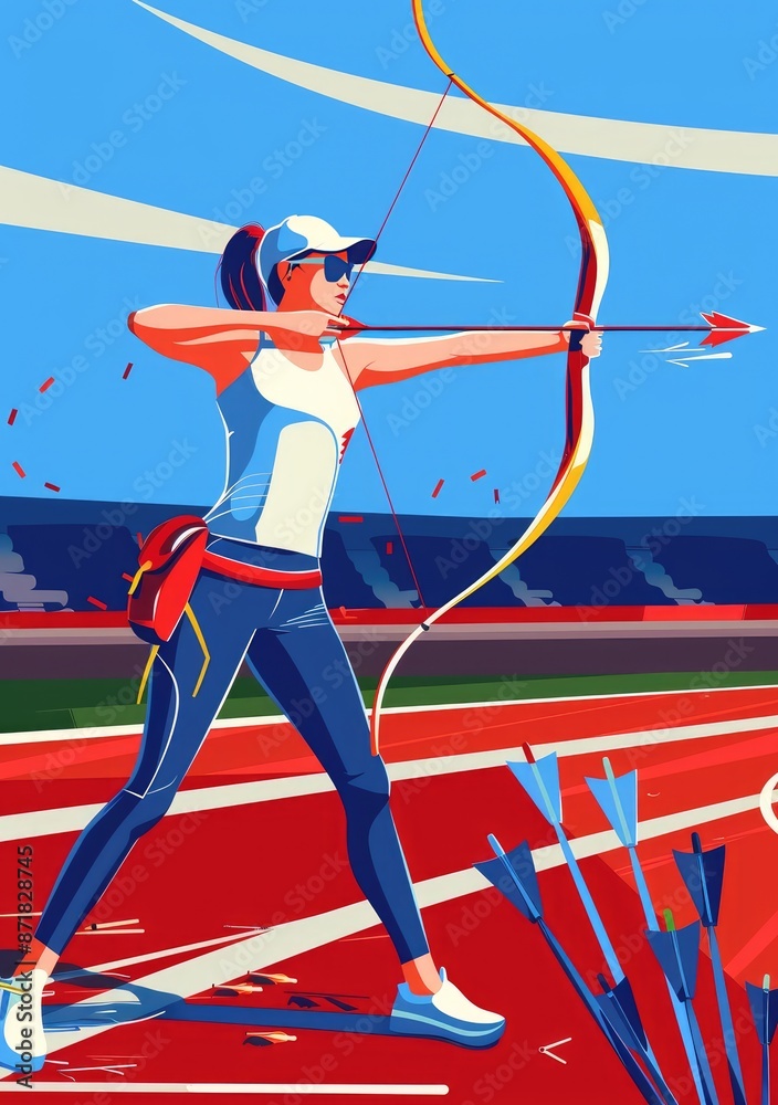An archer on the track at an Olympic game, vector illustration, flat ...