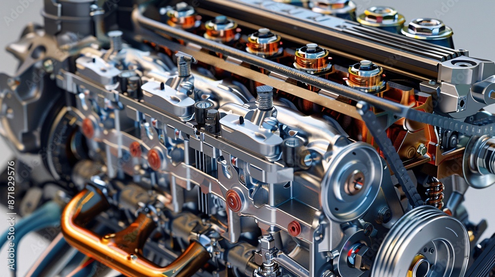 Detailed cutaway diagram of a car engine, showcasing internal ...