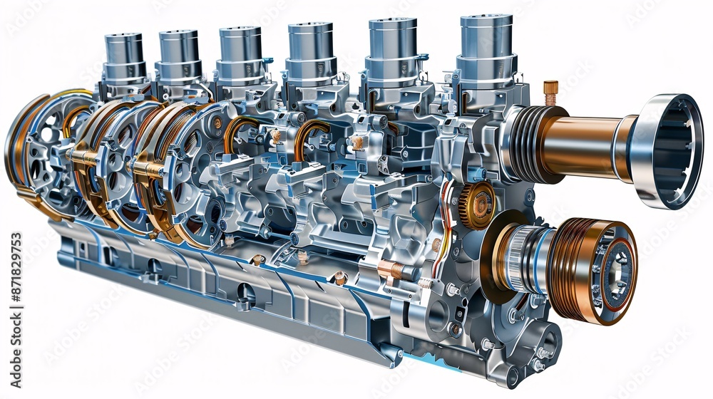 Detailed cutaway diagram of a car engine, showcasing internal ...