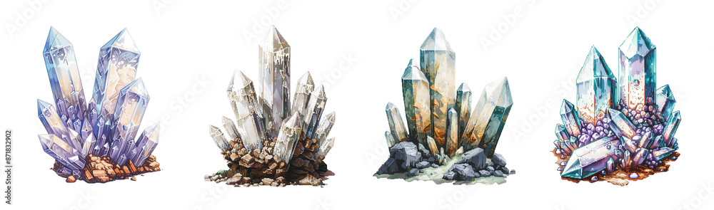Four pixel art crystals isolated on transparent background, power ...