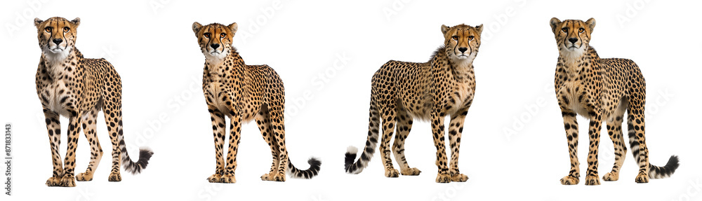 Four cheetahs standing side by side isolated on transparent background ...