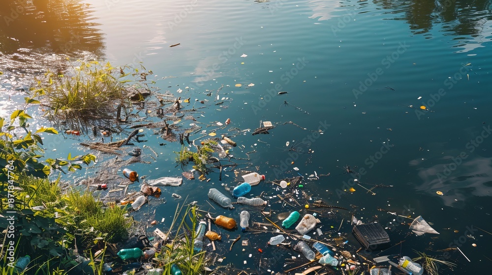 Marine pollution from plastic waste in lakes, highlighting the issue of ...