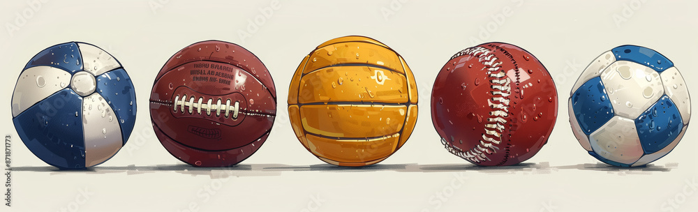 Five Different Sport Balls Are Lined Up On A White Surface The Balls