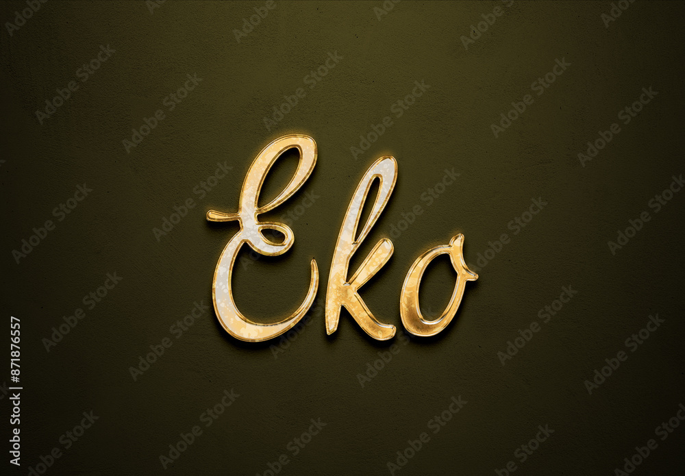 Old gold text effect of Indonesian name Eko with 3D glossy style Mockup ...