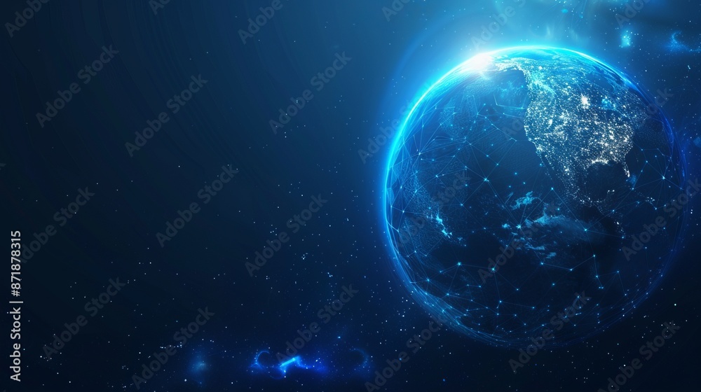 Blue futuristic background with planet Earth. Vector. Internet ...