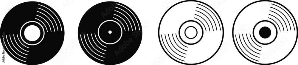 Cartoon vinyl or lp icon set symbol dj symbol. retro vinyl record album ...