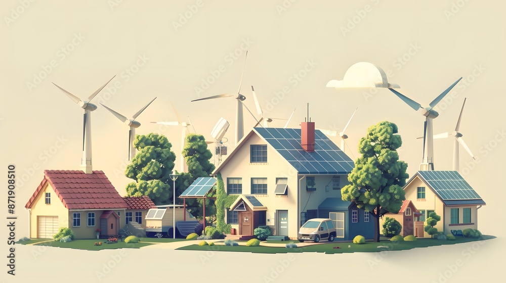 Renewable Energy Home System Animated GIF: Solar Panels and Wind ...