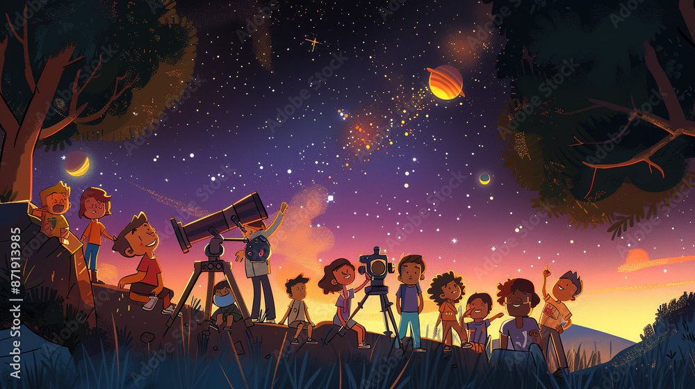 Heavenly Gathering: Friendly Cartoon Astronomers Mark Astronomy Day ...