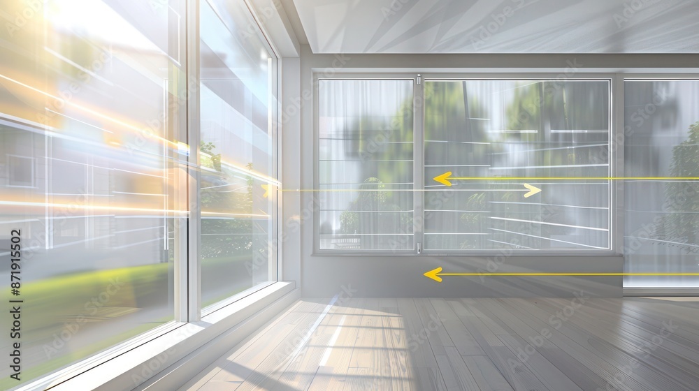 Diagram of an energy-efficient window system using solar gain to warm a ...