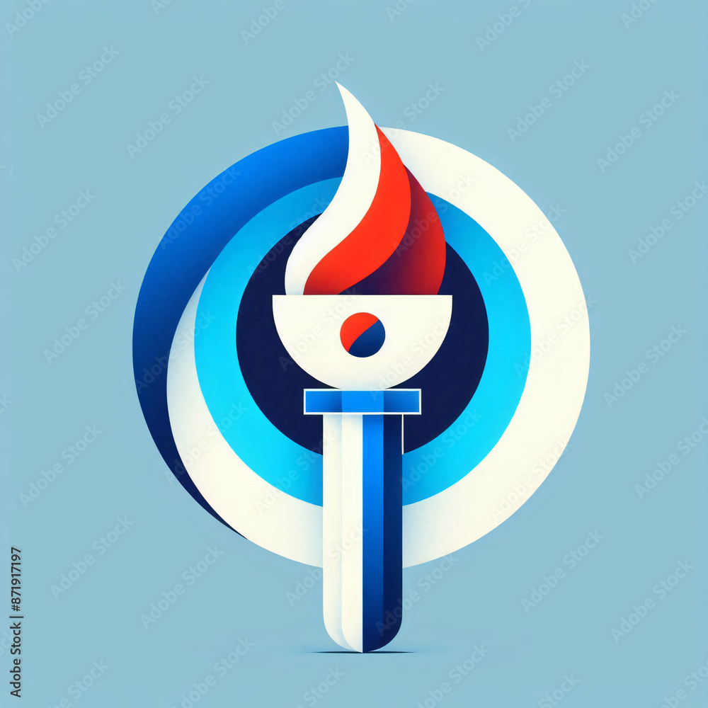 Abstract Minimalist Illustration Olympic Torch Flame Represented Three Overlapping Circles Blue
