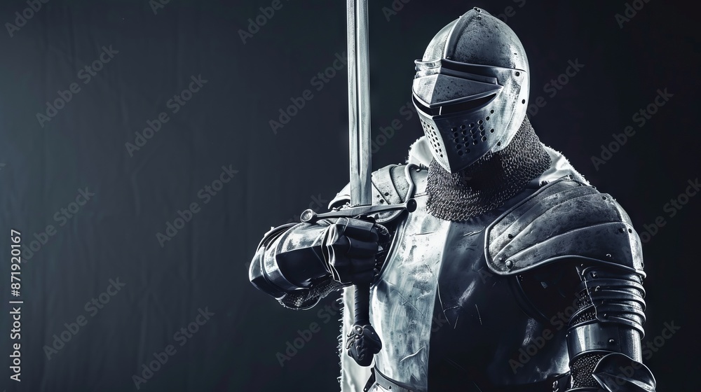 Medieval knight in armor with sword. A powerful image of a knight in ...