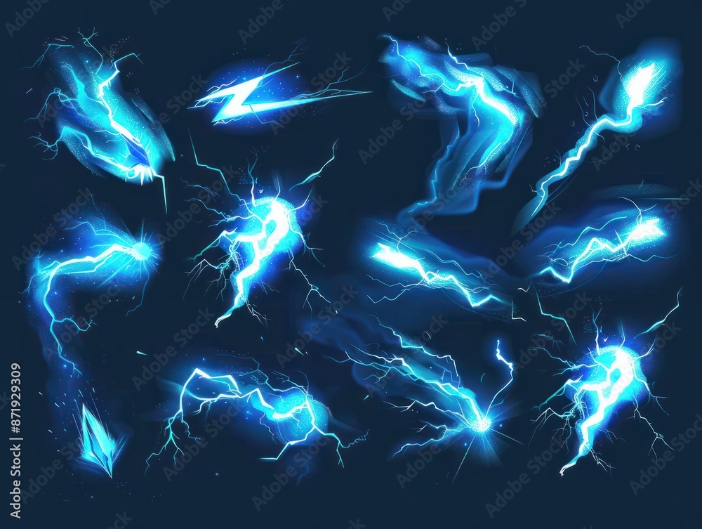 Cartoon lightning animation. Animated frames of electric strike, magic ...