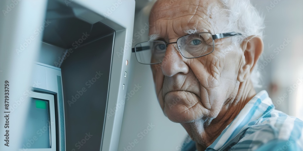 Foto de Elderly man adapting to digitalization by using ATM for payment ...