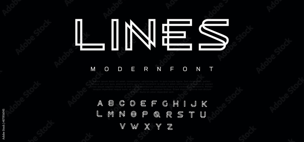 Lines Double line monogram alphabet and tech fonts. Lines font regular ...