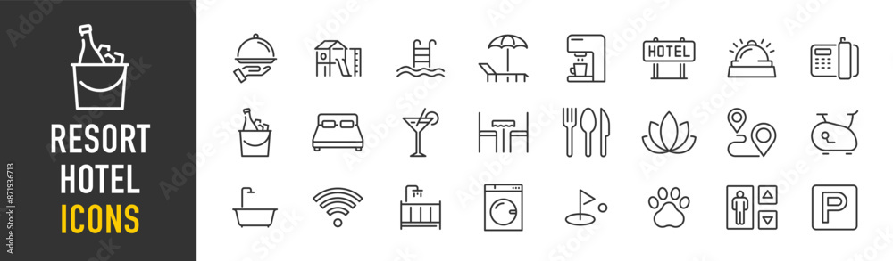 Resort Hotel web icons in line style. Wellness, beach, tourism, hotel ...