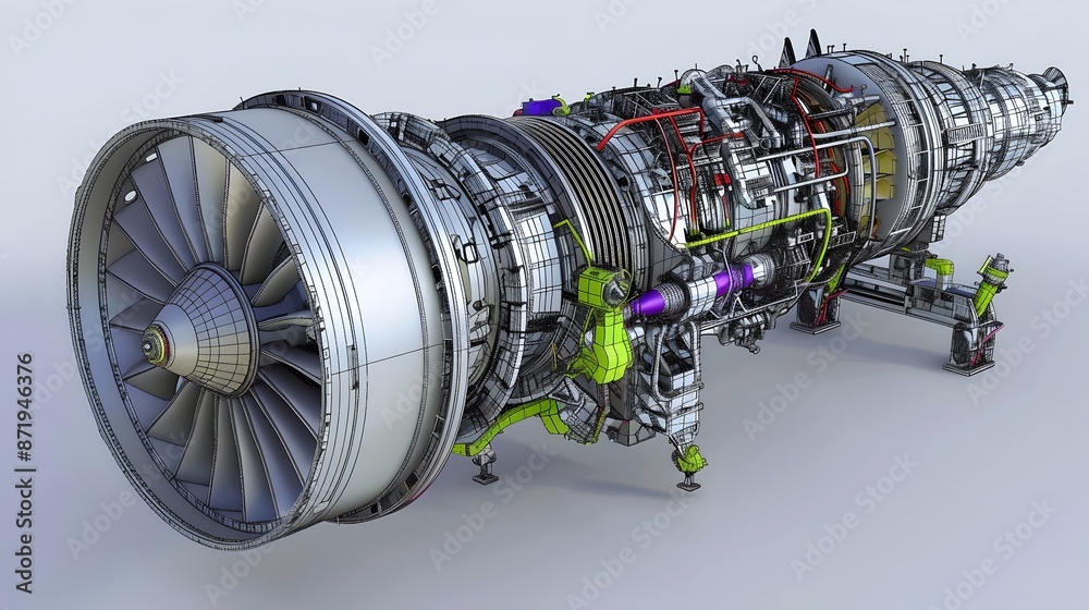 Detailed 3D CAD Model of Jet Turbine Engine for Aviation Engineering Design Stock Illustration ...