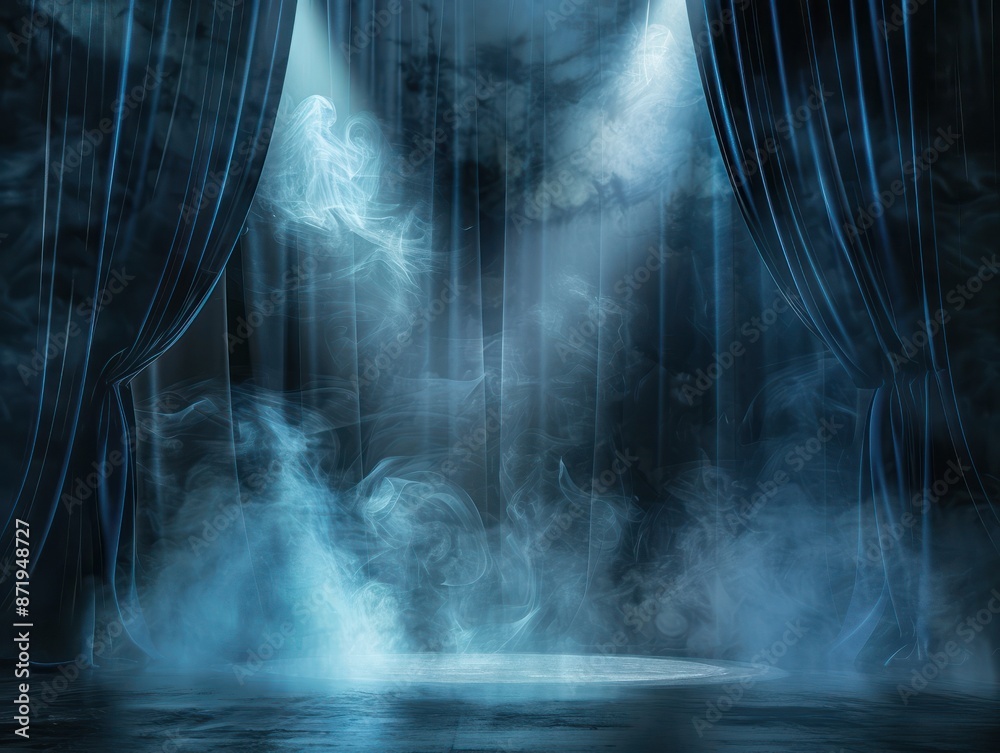 Stage background design. Heavy velvet curtain open on black stage ...