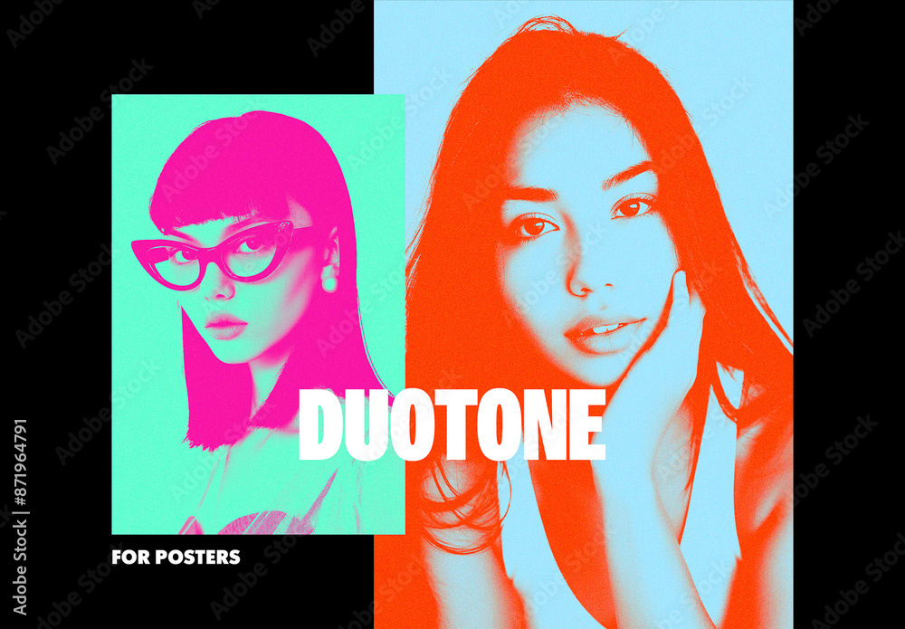 Grain Duotone Poster Photo Effect Mockup Stock Template | Adobe Stock