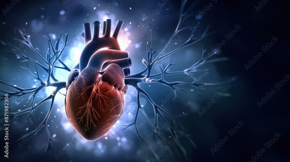 A realistic photograph of an isolated human heart with branching ...