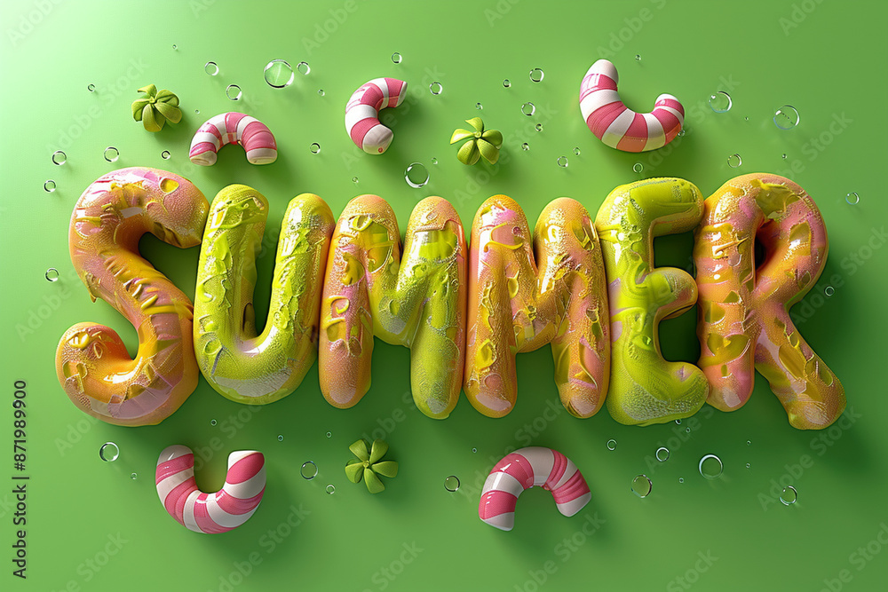 "SUMMER" in a playful comic sans font on a lime green background Stock ...