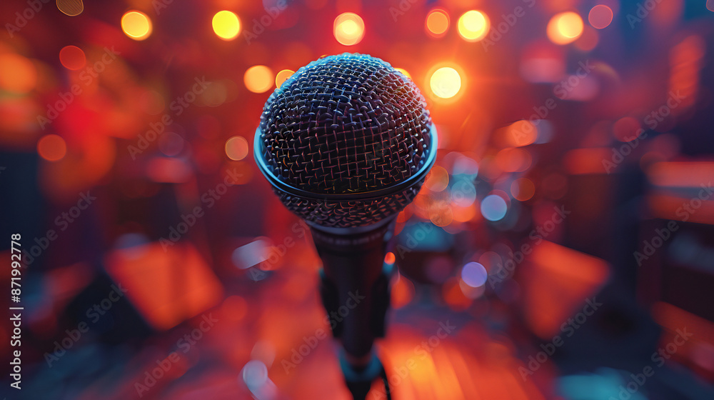 Microphone on stage An old-fashioned broadcasting microphone used in ...
