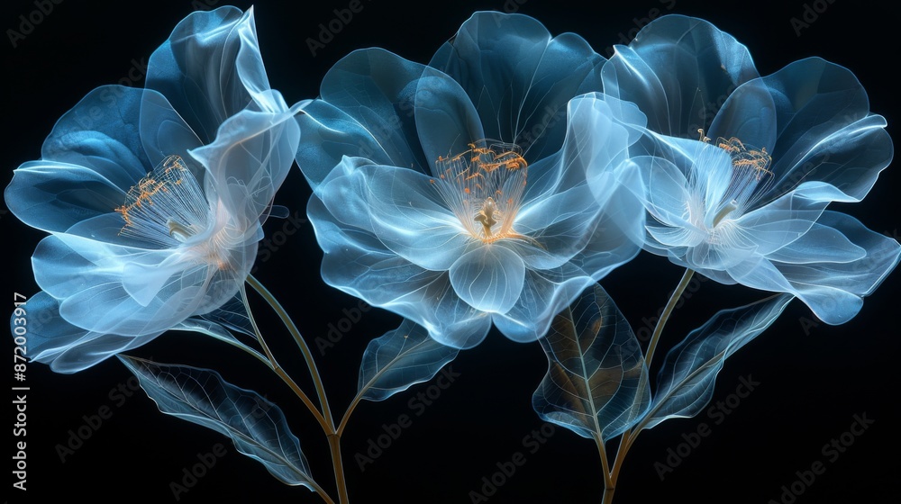 X-ray scan of a bouquet of flowers, showcasing the stems, petals, and ...