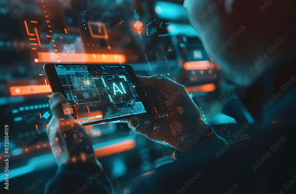 AI search technology concept: businessmen using a smartphone with an AI ...