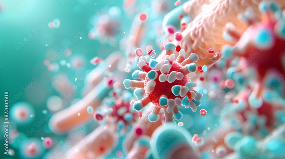 High-resolution 3D abstract background featuring realistic bacteria ...