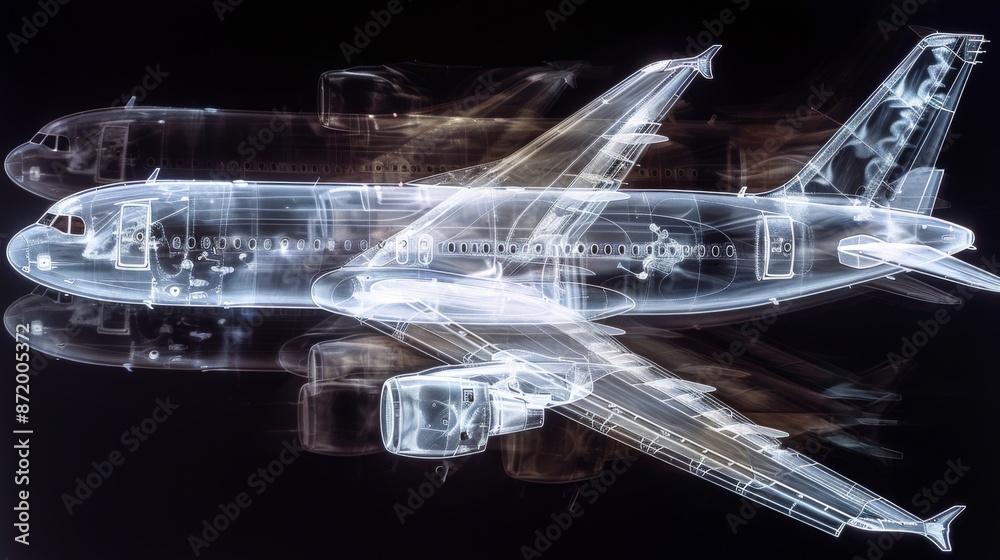 X-ray scan of a set of model airplanes, revealing the wingspan and ...