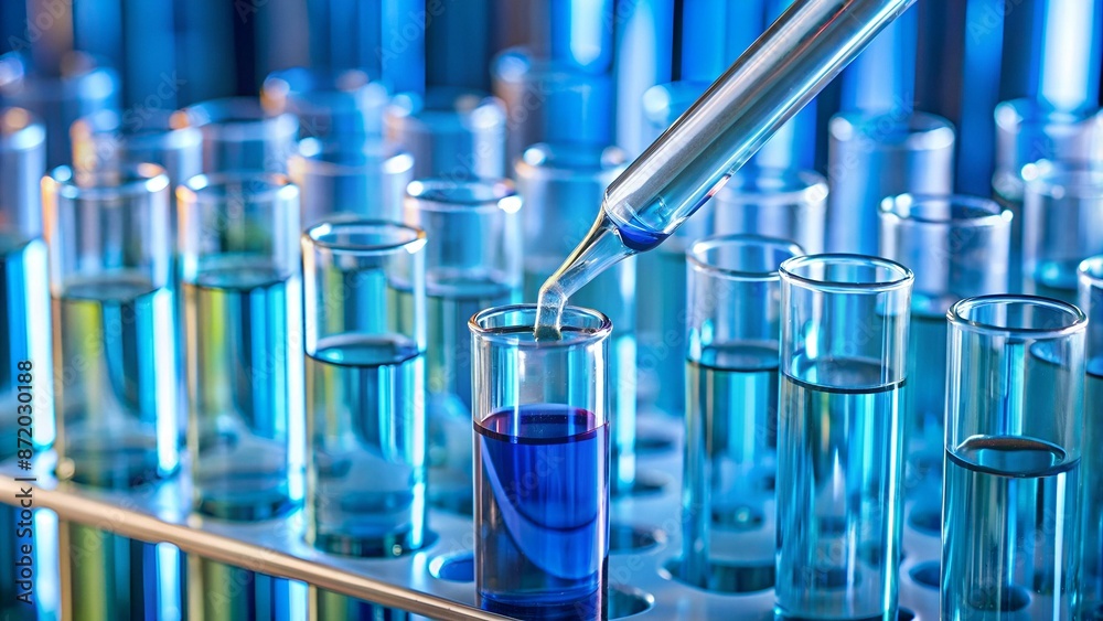 Test tube of glass overflows new liquid solution potassium blue ...